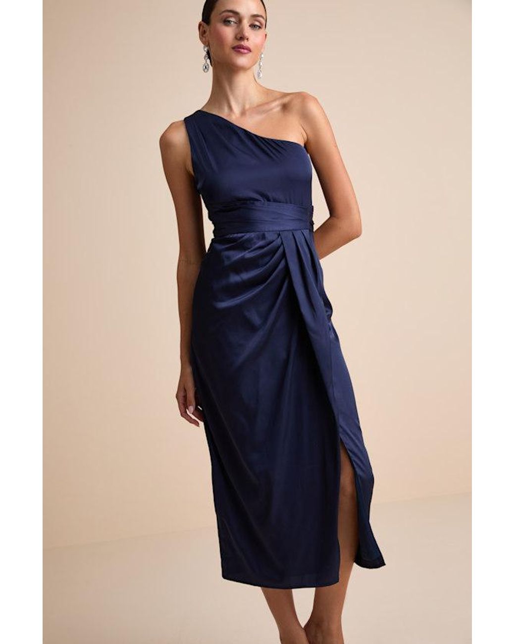 Lulus Rhema Satin Midi Dress in Blue | Lyst