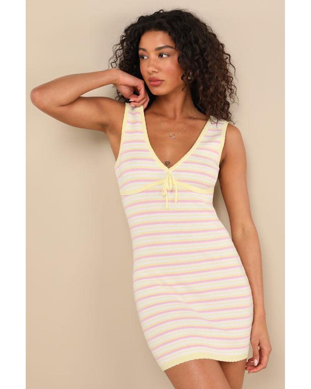 Lulus Ranella Multi Stripe Ribbed Knit Bodycon Mini Dress in Brown | Lyst