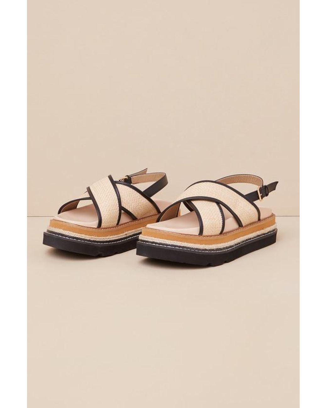 Lulus Mahdis Natural Raffia Woven Slingback Flatform Sandals | Lyst