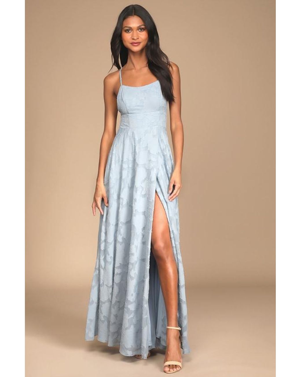 Lulus Let There Be Romance Slate Burnout Floral Maxi Dress in Blue | Lyst