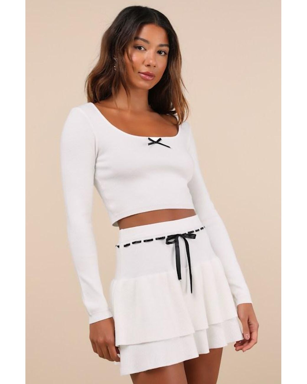 Lulus Ever So Charmed Bow Tiered Two-Piece Mini Sweater Dress in ...