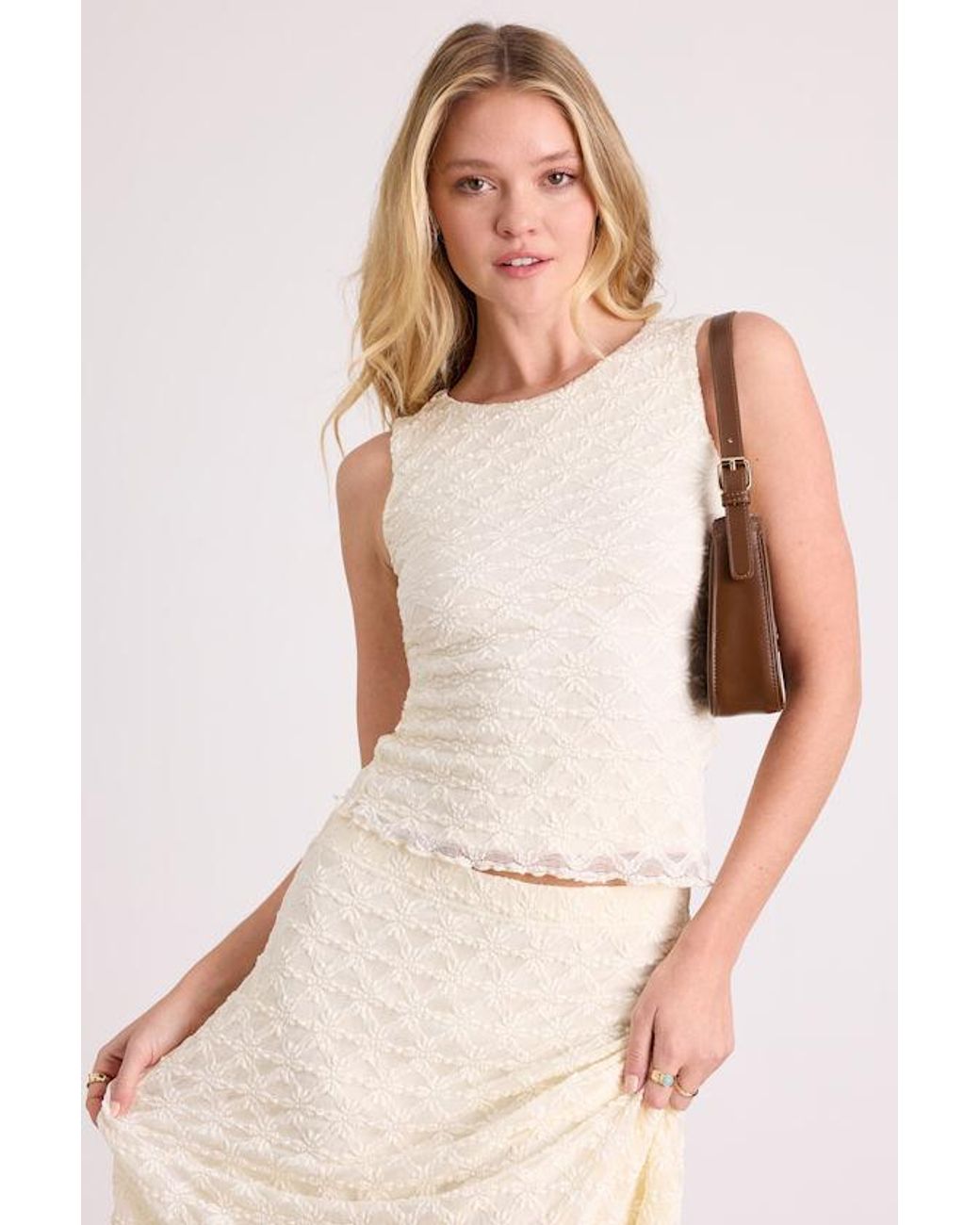 Lulus Malise Cream Textured Lace Tank Top in Brown | Lyst UK