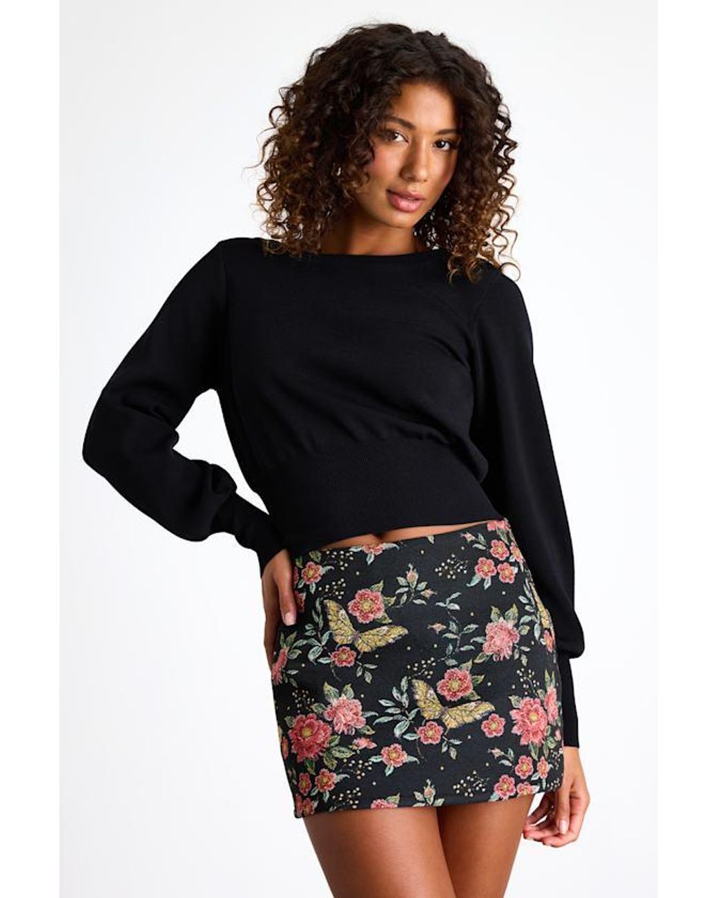 Lulus Ismerie Floral Jacquard Mid-Rise Skort in Black | Lyst