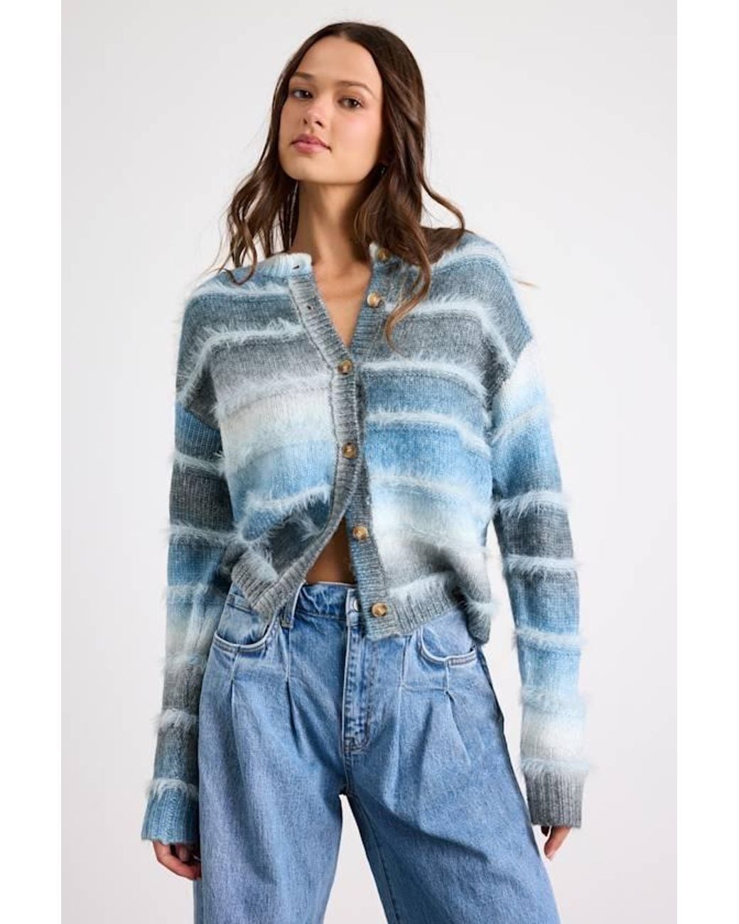Lulus Benaiah And Ombre Marled Fuzzy Knit Cardigan in Blue | Lyst