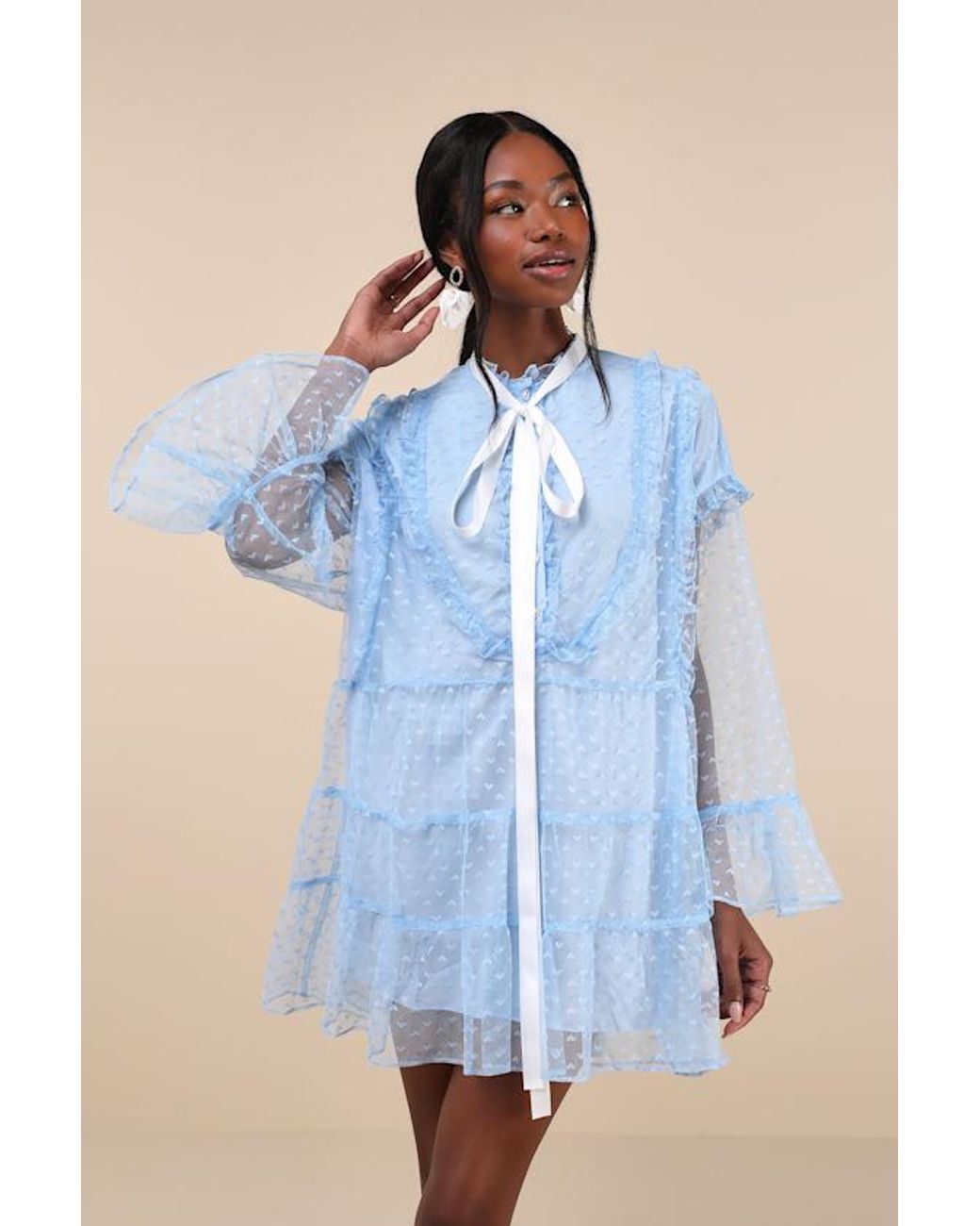 Light blue lace dress long sleeve store