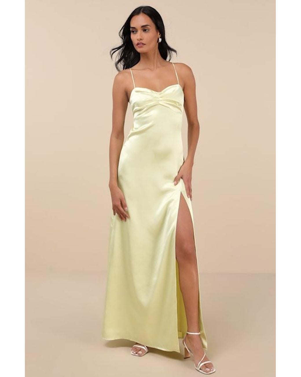 Lulus Stunning Example Satin Backless Maxi Dress in Natural | Lyst