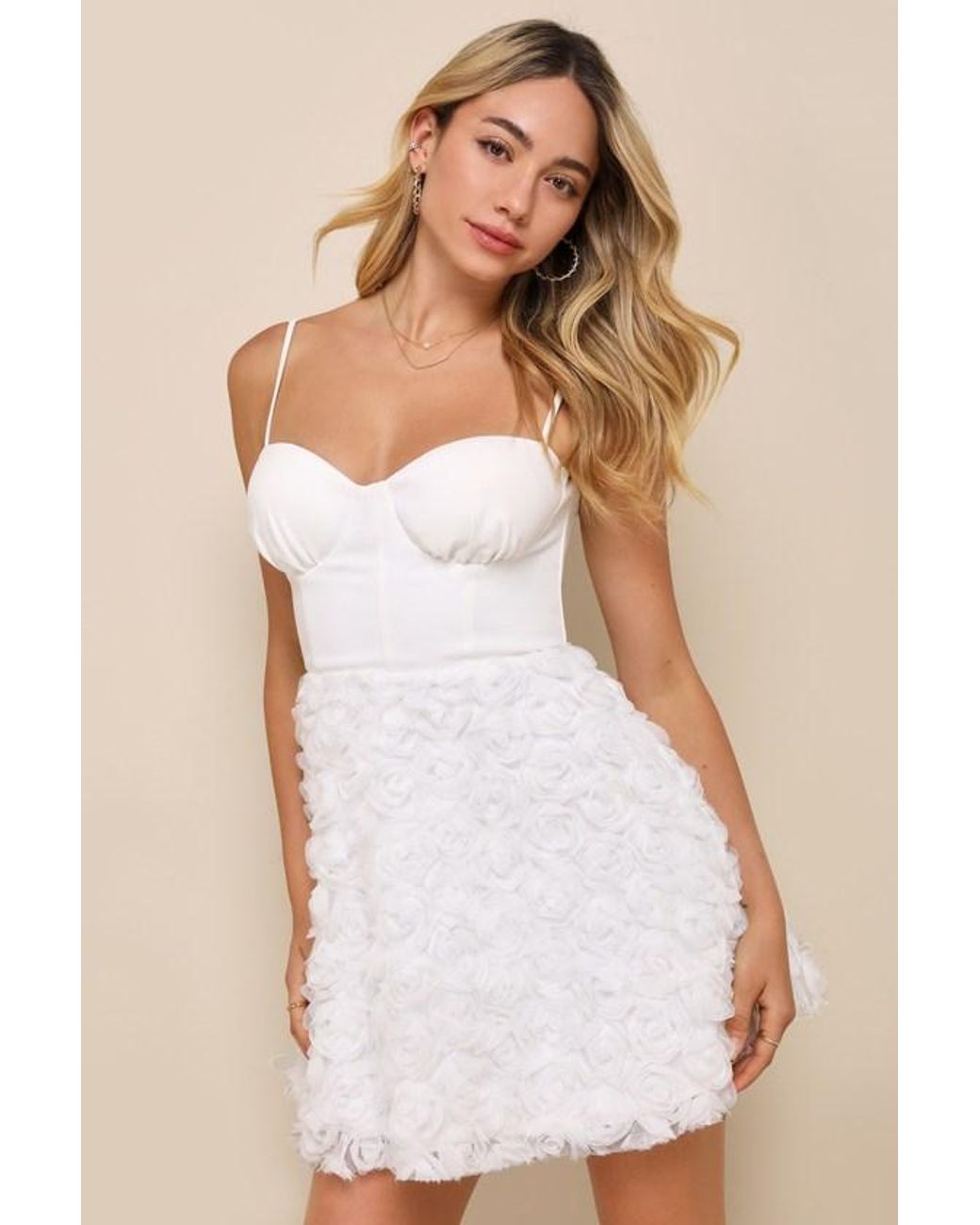 Lulus Perfectly Exceptional 3D Floral Applique Mini Dress in White | Lyst