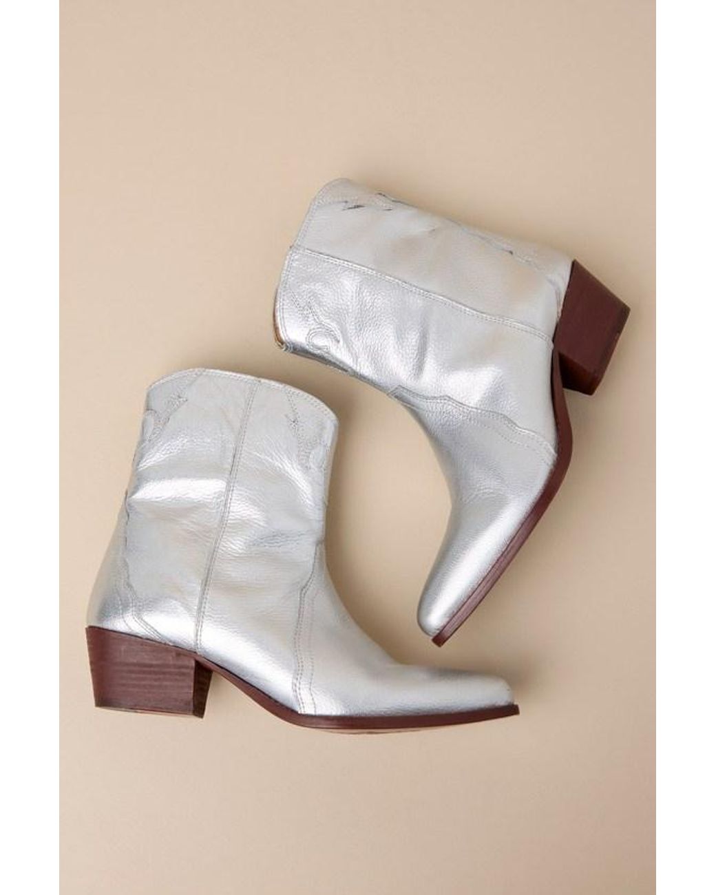 Free People New Frontier Leather Western Ankle Booties in Natural | Lyst