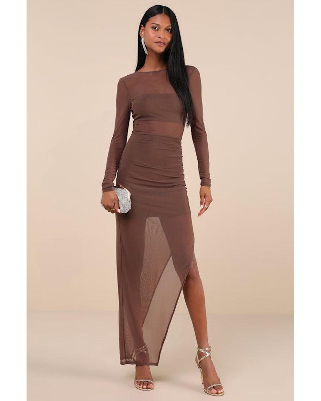 Lulus Alluring Silhouette Dark Sheer Mesh Backless Maxi Dress in ...