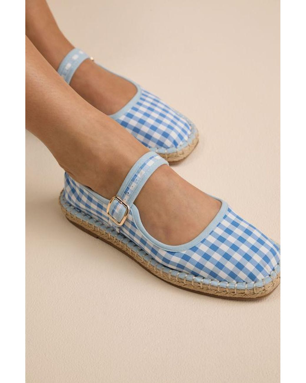 Matisse Meg Gingham Buckle Mary Jane Flats in Blue | Lyst