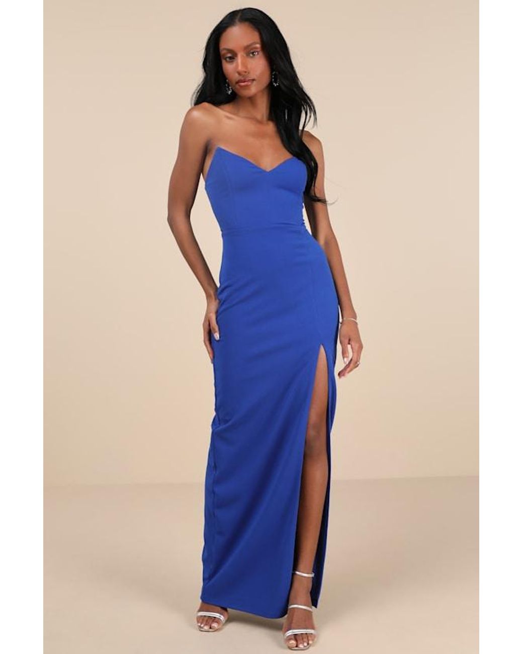 Lulus Parveen Strapless Column Maxi Dress in Blue | Lyst