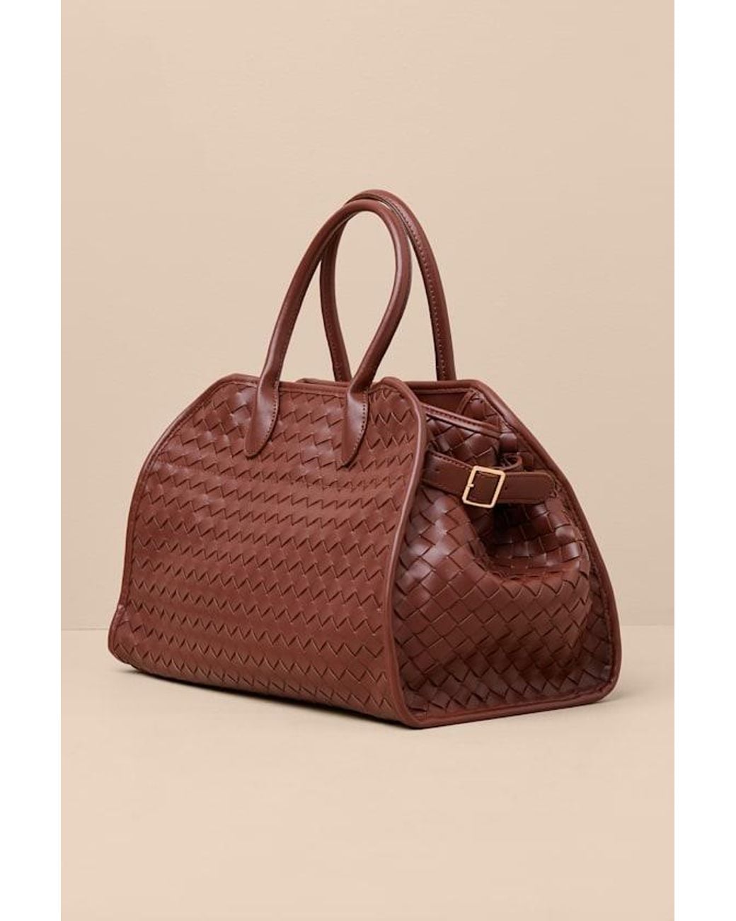 Lulus Domeka Woven Vegan Leather Weekender Bag in Brown | Lyst