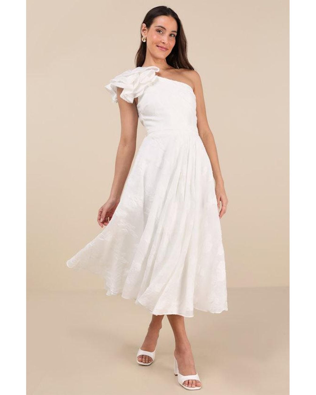 Lulus Sweet Definition Burnout Ruffled One-Shoulder Midi Dress in ...