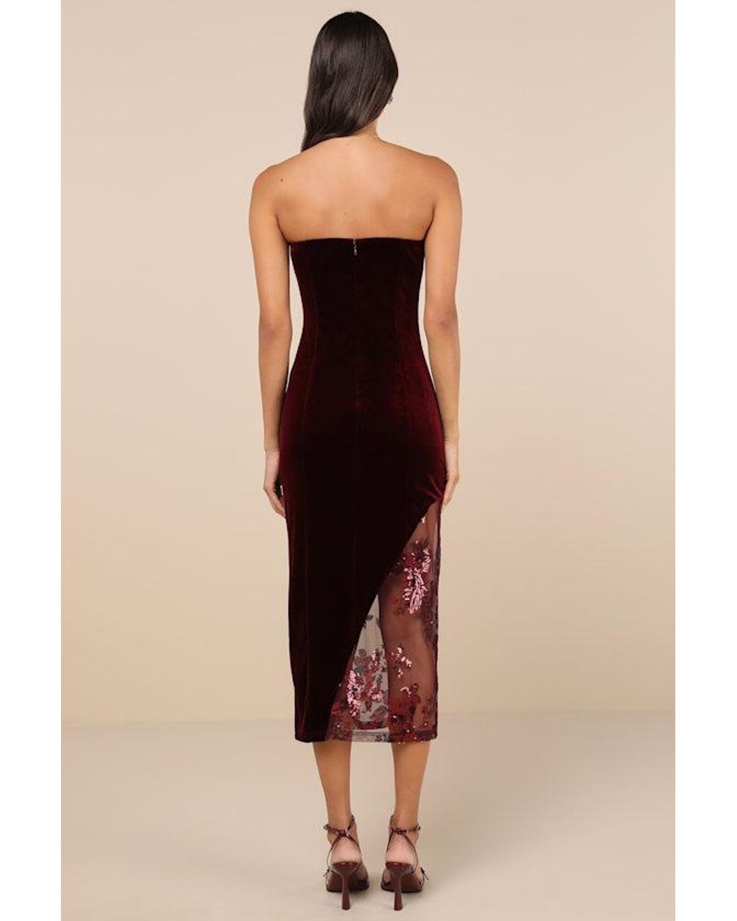 Lulus Feeling So Luxe Velvet Mesh Sequin Strapless Midi Dress in ...