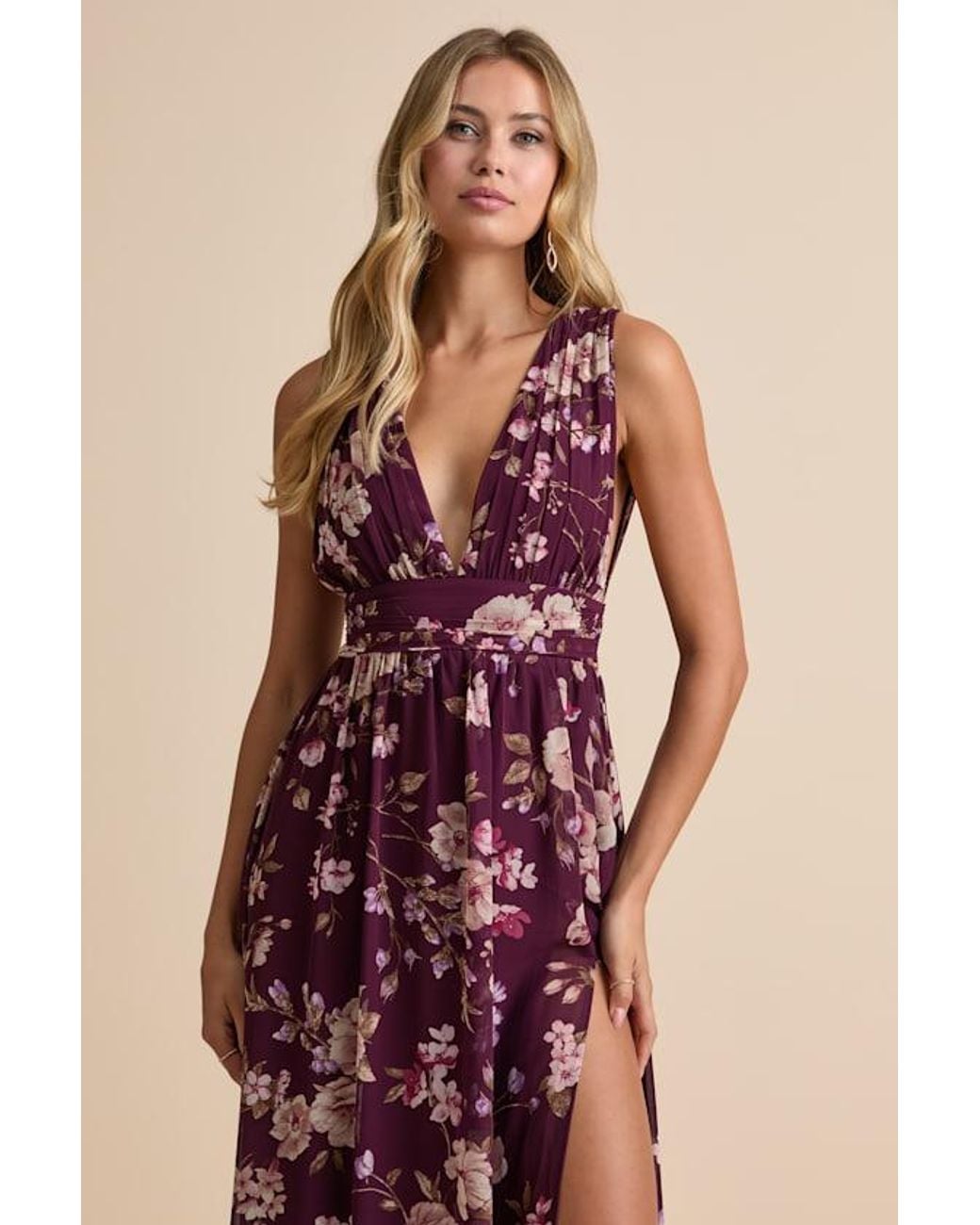 Lulus Heavenly Hues Plum Floral Maxi Dress in Purple | Lyst