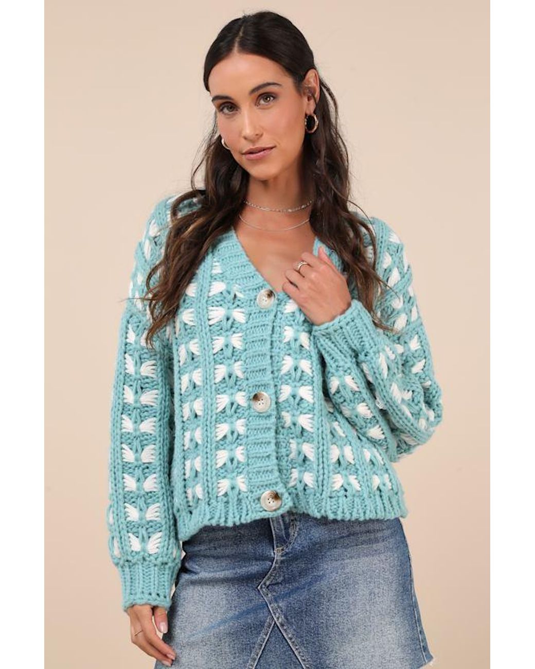 Little Lies Hannah And Chunky Cardigan Sweater in Blue | Lyst