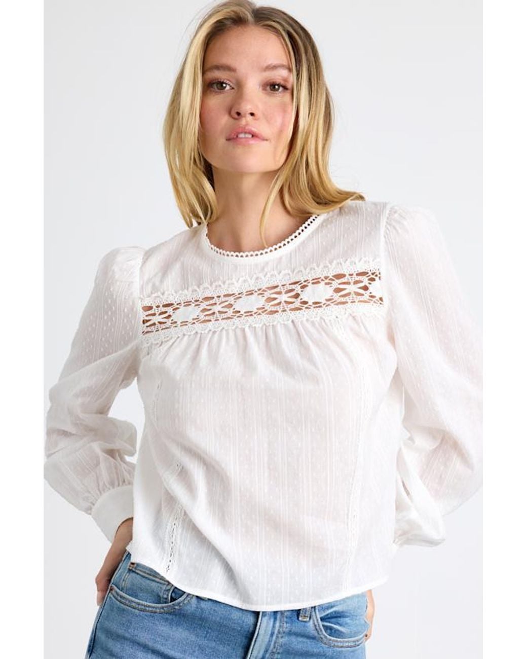 Lulus Holbrook Textured Crochet Lace Long Sleeve Top in White | Lyst