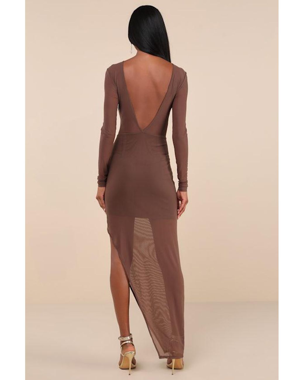 Lulus Alluring Silhouette Dark Sheer Mesh Backless Maxi Dress in ...