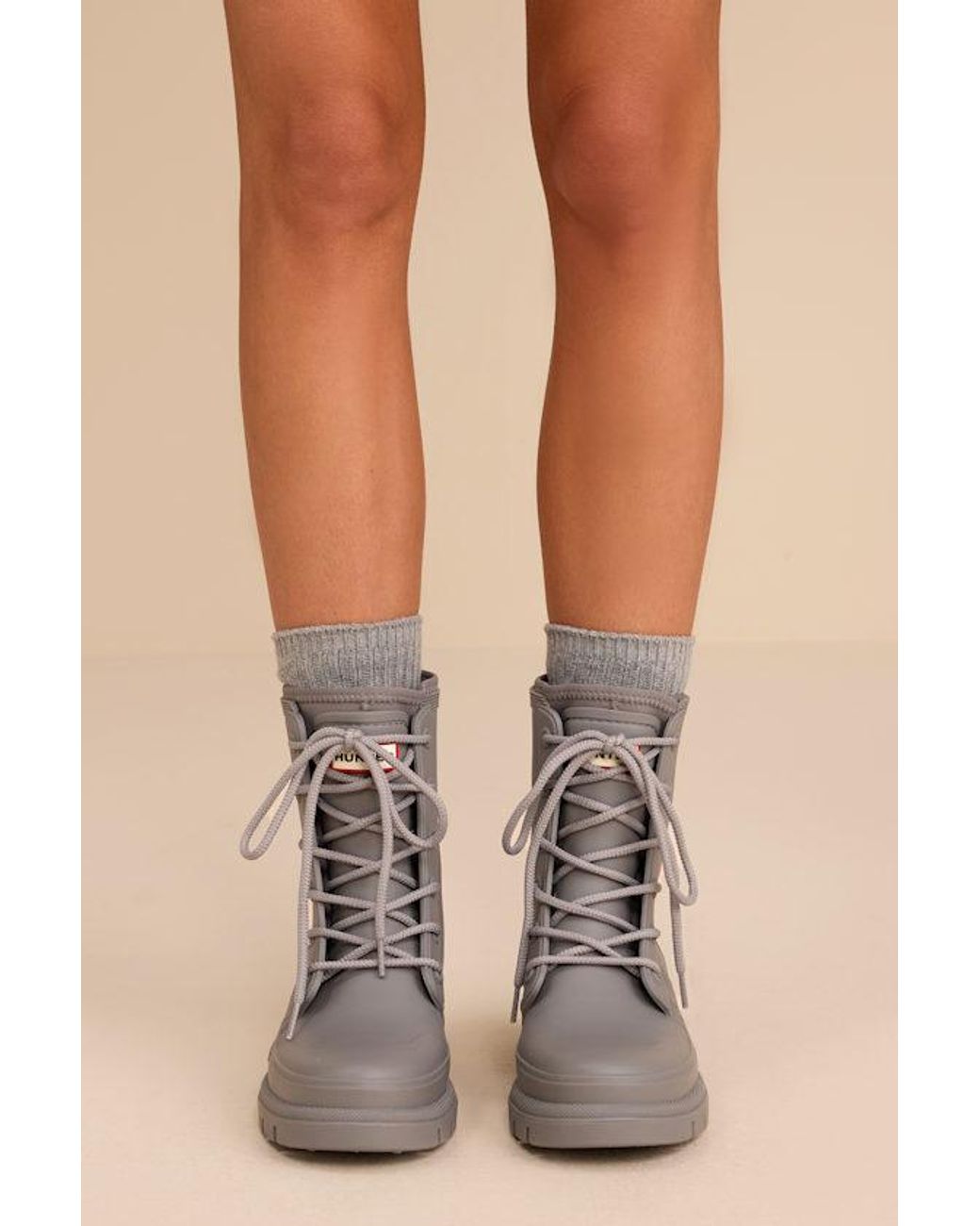 HUNTER Diana Light Rubber Lace-Up Ankle Rainboots in Gray | Lyst