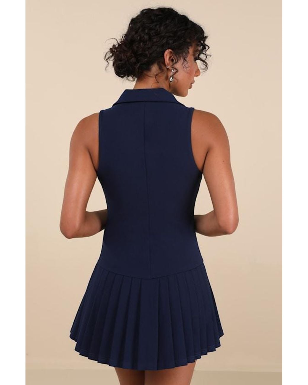 Lulus Posh Vision Sleeveless Blazer Pleated Mini Dress in Blue | Lyst