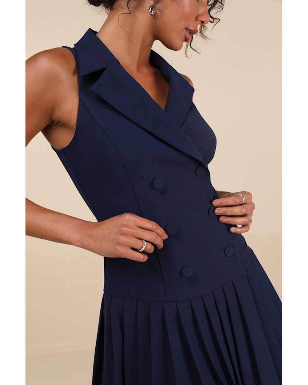 Lulus Posh Vision Sleeveless Blazer Pleated Mini Dress in Blue | Lyst