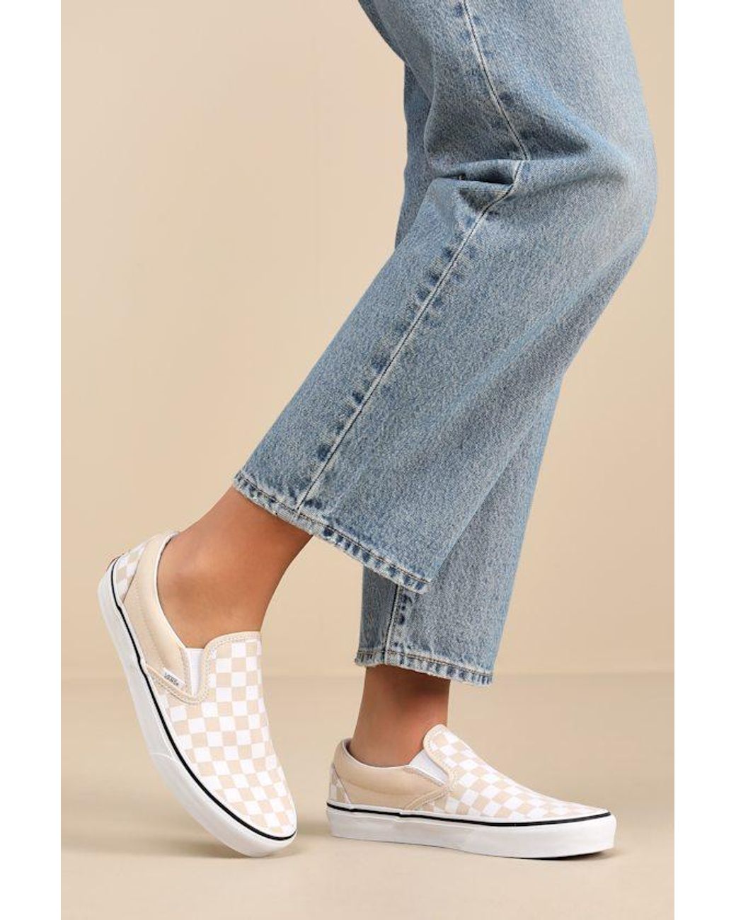 Vans Classic Creme Brulee And Checkerboard Slip-On Sneakers in Blue | Lyst
