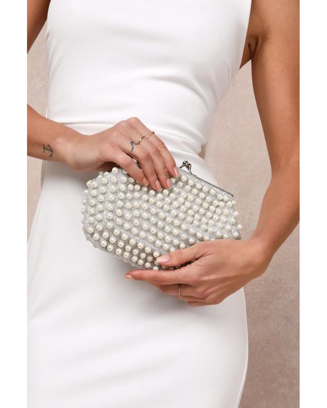 Lulus Brilliant Energy And Pearl Beaded Clutch in White | Lyst