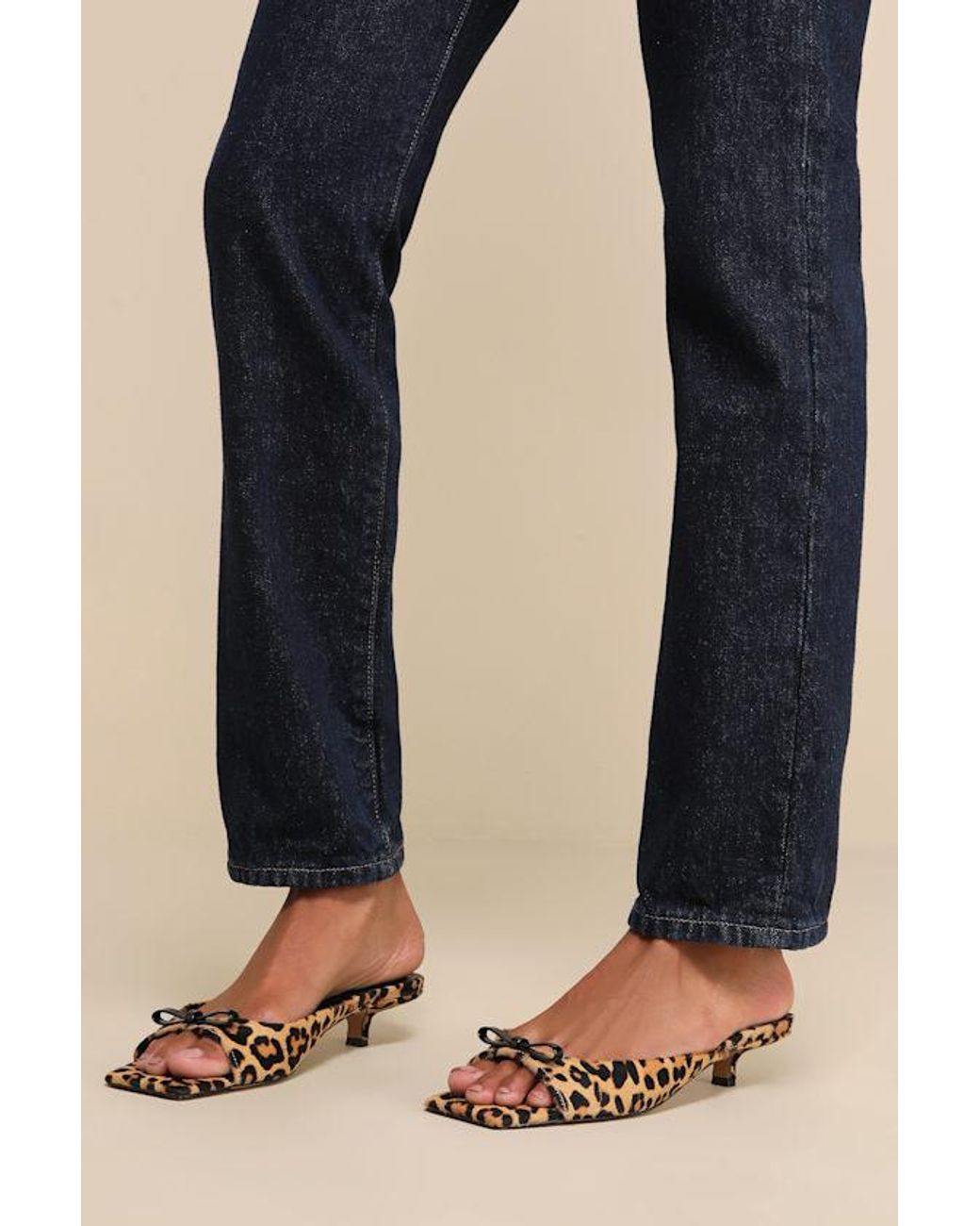 Steve Madden Meme Leopard Calf Hair Leather Kitten Heel Slide Sandals ...