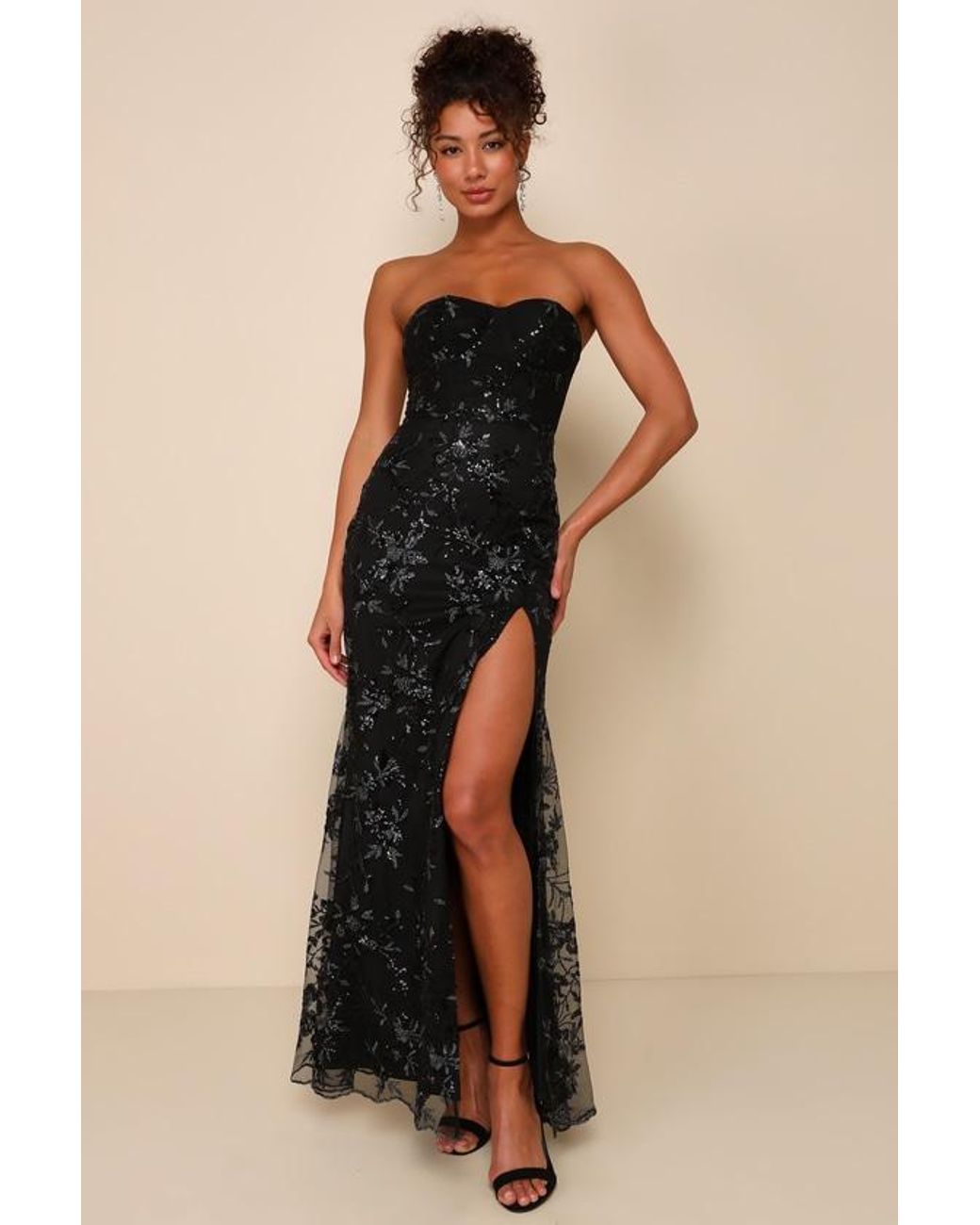 Lulus Confident Sensation Sequin Strapless Bustier Maxi Dress in Black Lyst UK