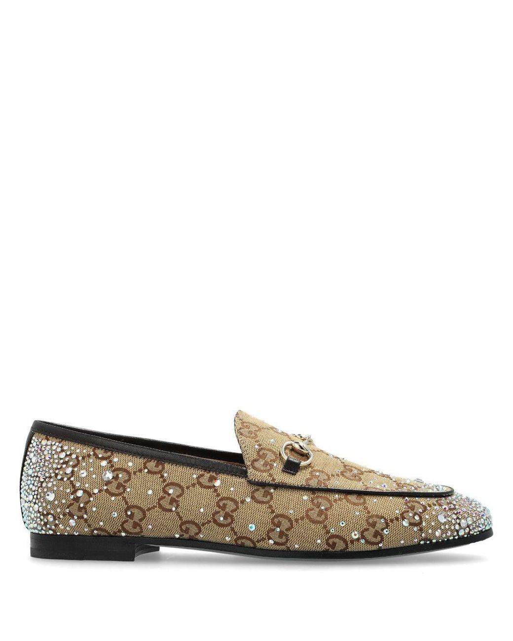 Gucci Jordaan Crystal Embellished Loafers in Brown | Lyst