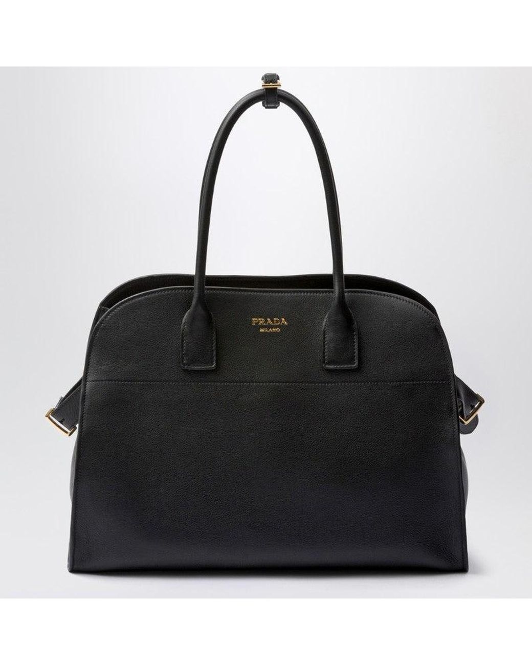 Prada Large Leather Shopping Bag With Buckles in Black | Lyst