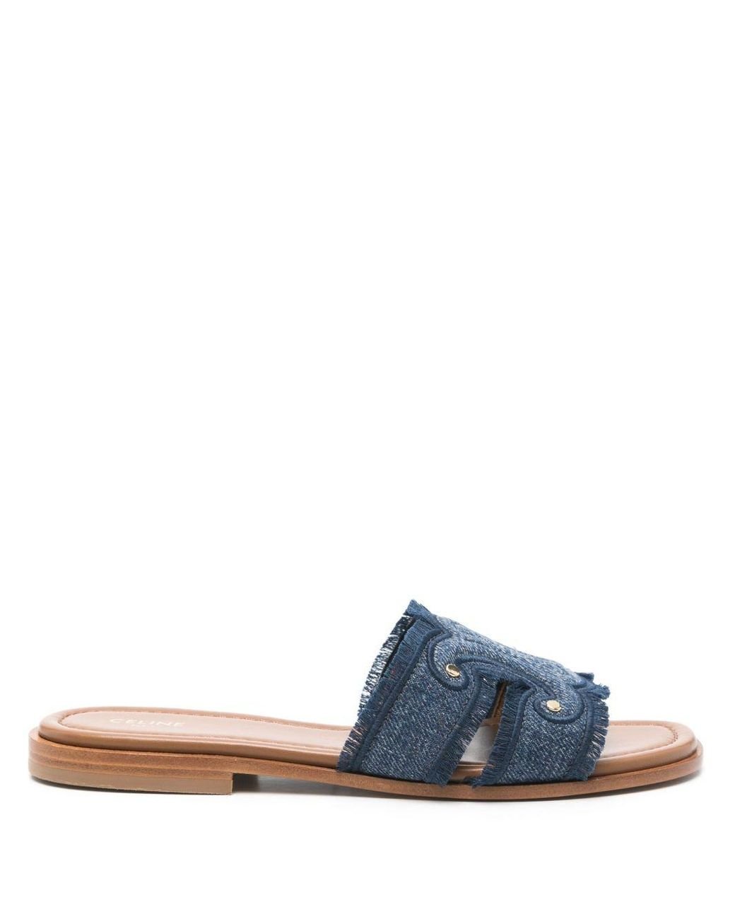 Celine Marina Denim Flat Sandals in Blue | Lyst