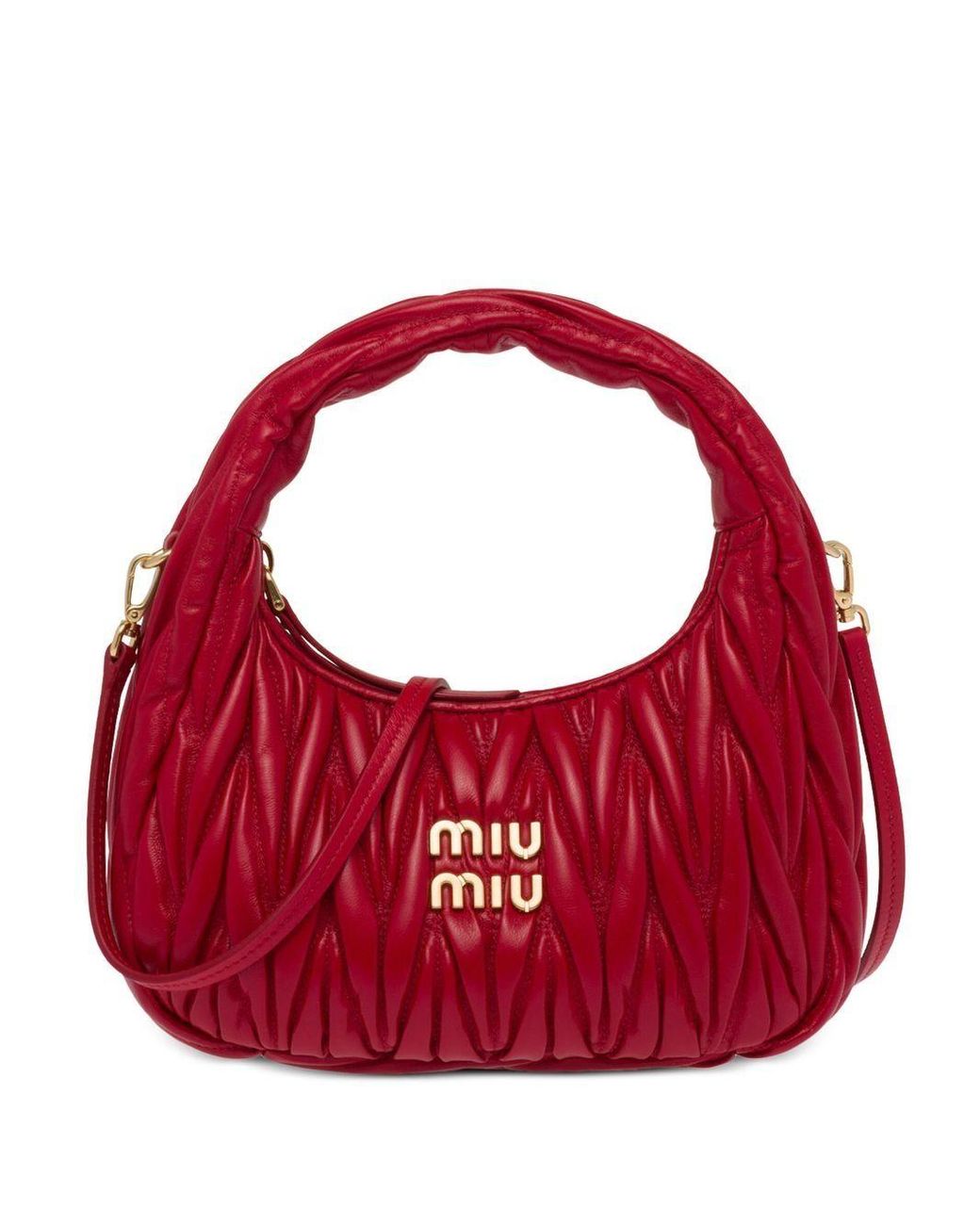 Miu Miu Wander Matelassã Leather Hobo Bag in Red | Lyst