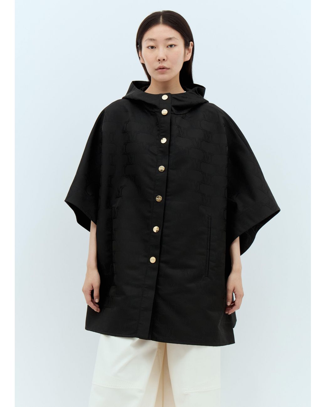 Max Mara Hooded Jacquard Waterproof Cape in Black | Lyst