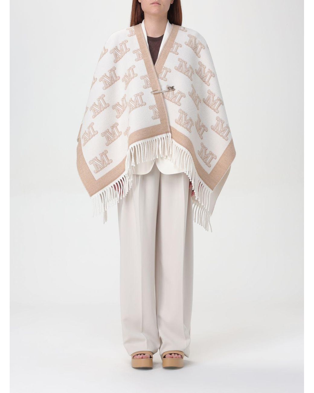 Max Mara Cape Cream in White | Lyst