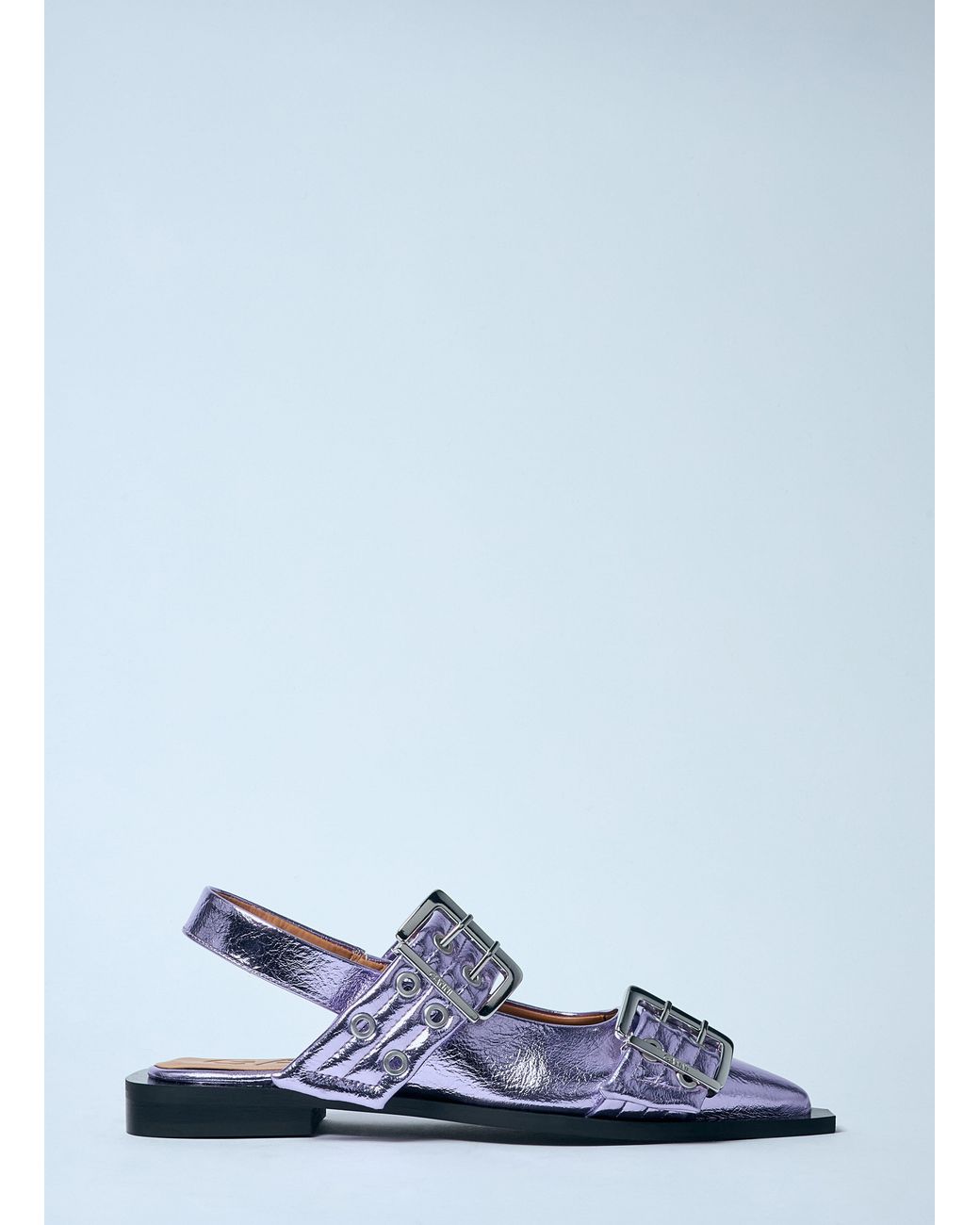 Ganni Metallic Feminine Buckle Ballerina Flats in Blue | Lyst