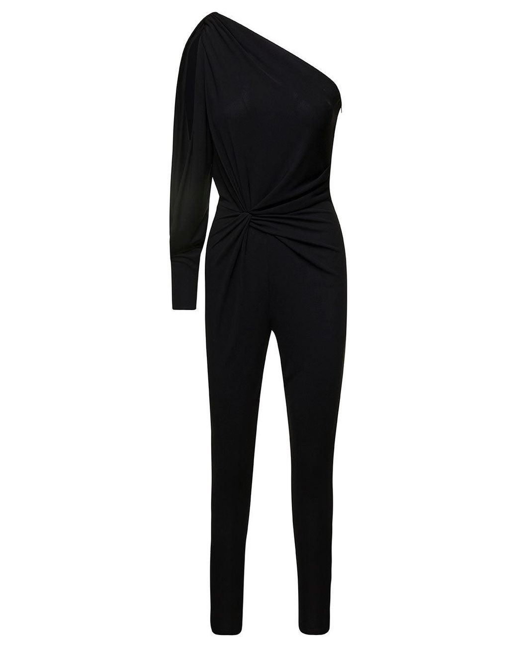 Saint Laurent One-Shoulder Jumpsuit With Side Gathering in Black | Lyst