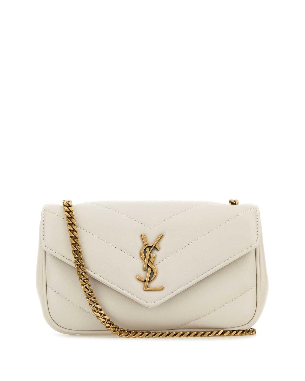Saint Laurent Ivory Leather Mini Loulou Crossbody Bag in Natural | Lyst