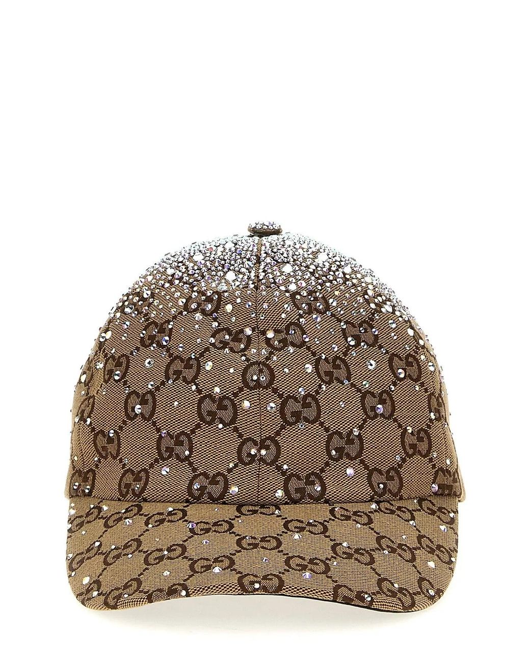 Gucci Gg Rhinestone Cap in Brown | Lyst
