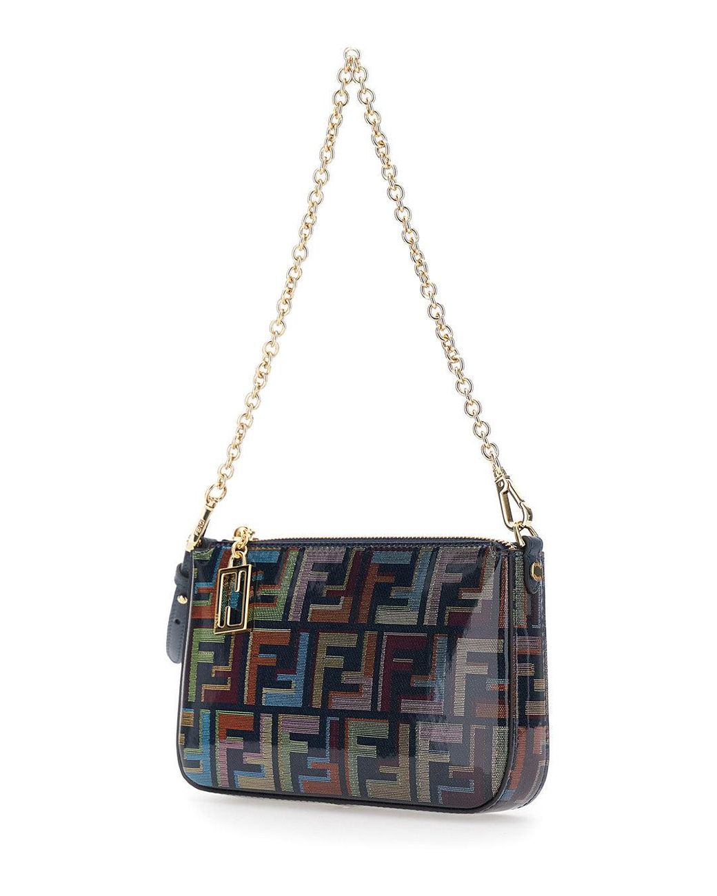 Fendi Crossbody Bag With Chain Strap And All-Over Ff Motif in Black | Lyst