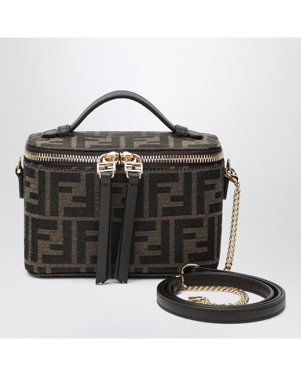 Fendi Tobacco Ff Jacquard Vanity Bag in Black | Lyst