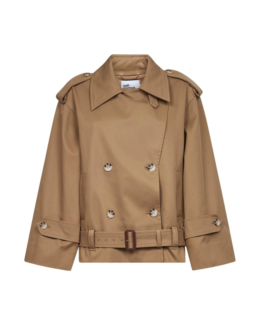 Self-Portrait Gabardine Trench Jacket in Brown | Lyst