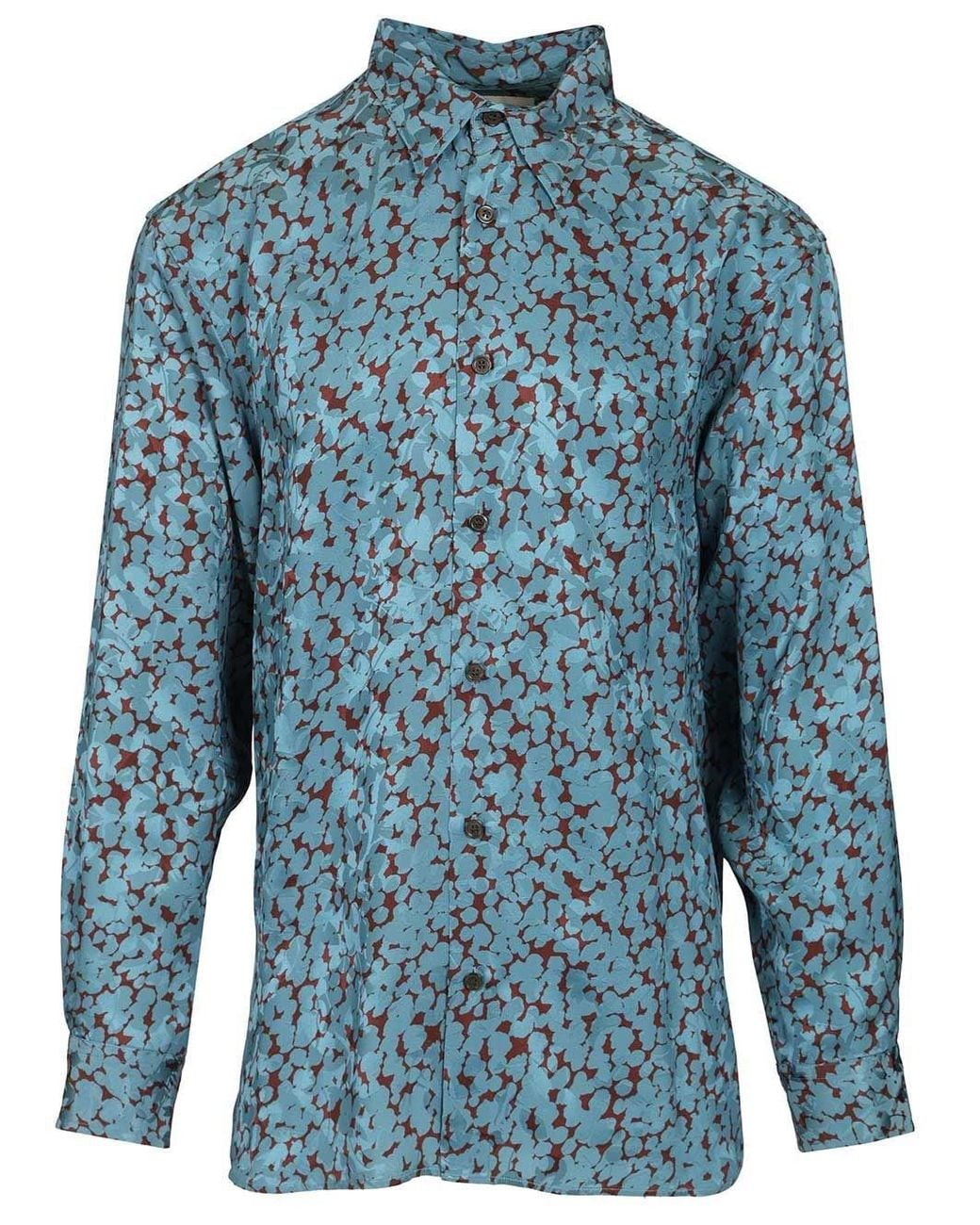 Dries Van Noten Shiny Satin Shirt in Blue for Men | Lyst