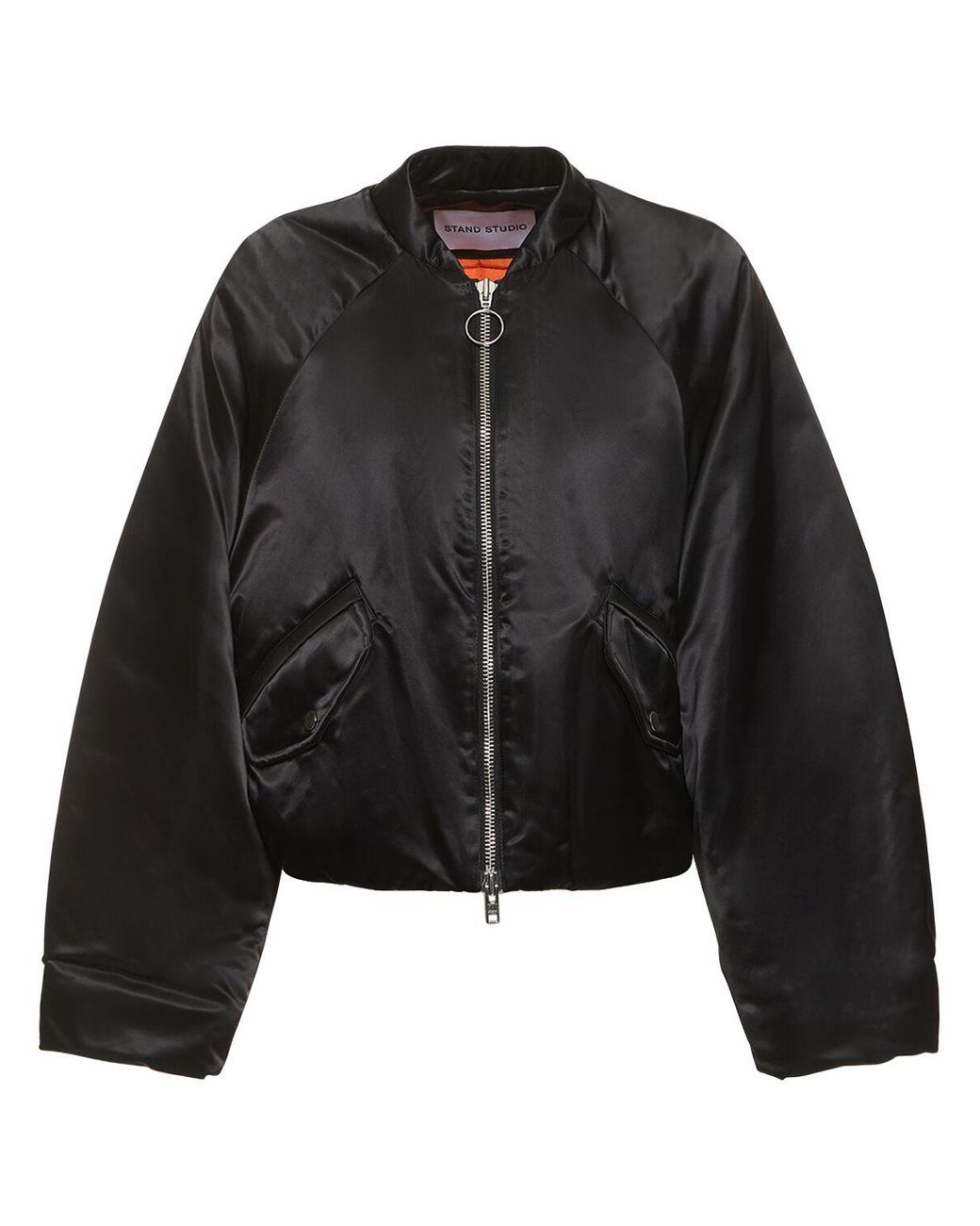 Stand Studio Petula Satin Twill Zip Bomber Jacket in Black | Lyst UK