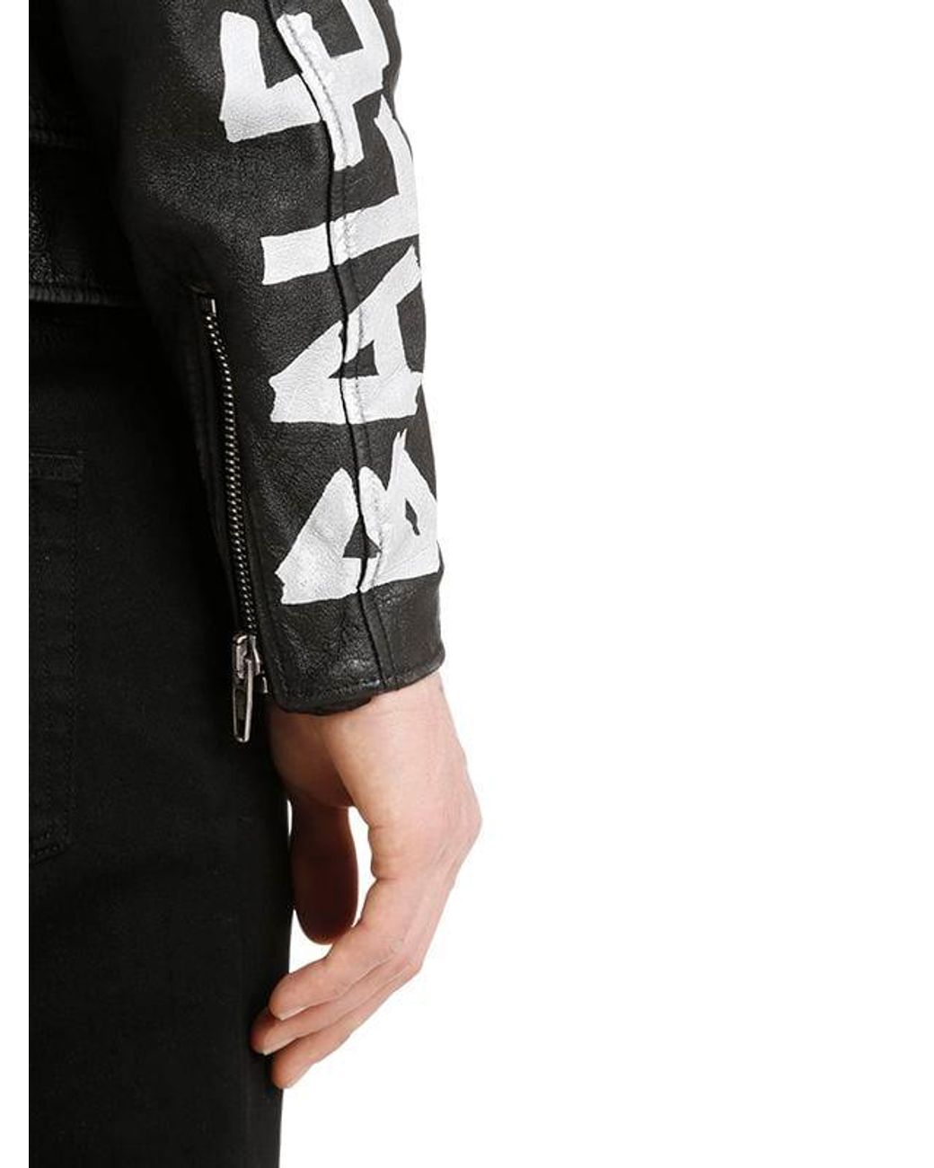 Balenciaga Painted Effect Leather Biker Jacket In Black For Men Lyst | atelier-yuwa.ciao.jp