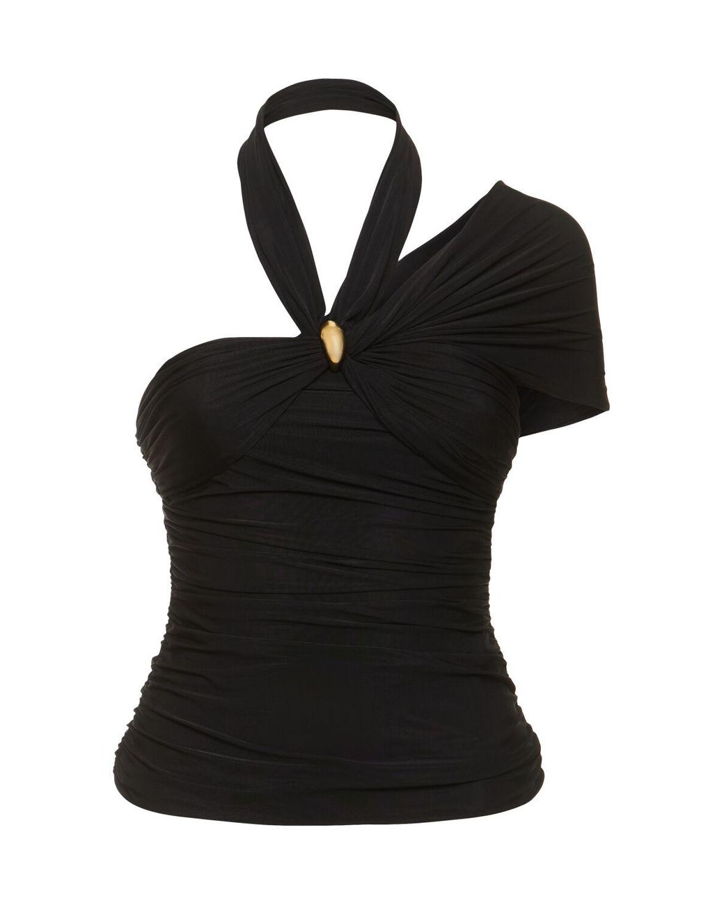 Blumarine Halter Neck Mesh Top Wgold Ring In Black Lyst