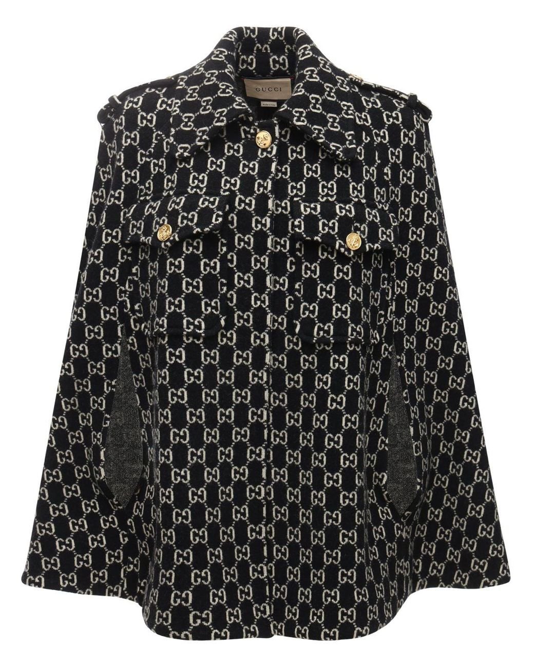 Gucci Logo Felted Wool Jacquard Cape in Black | Lyst