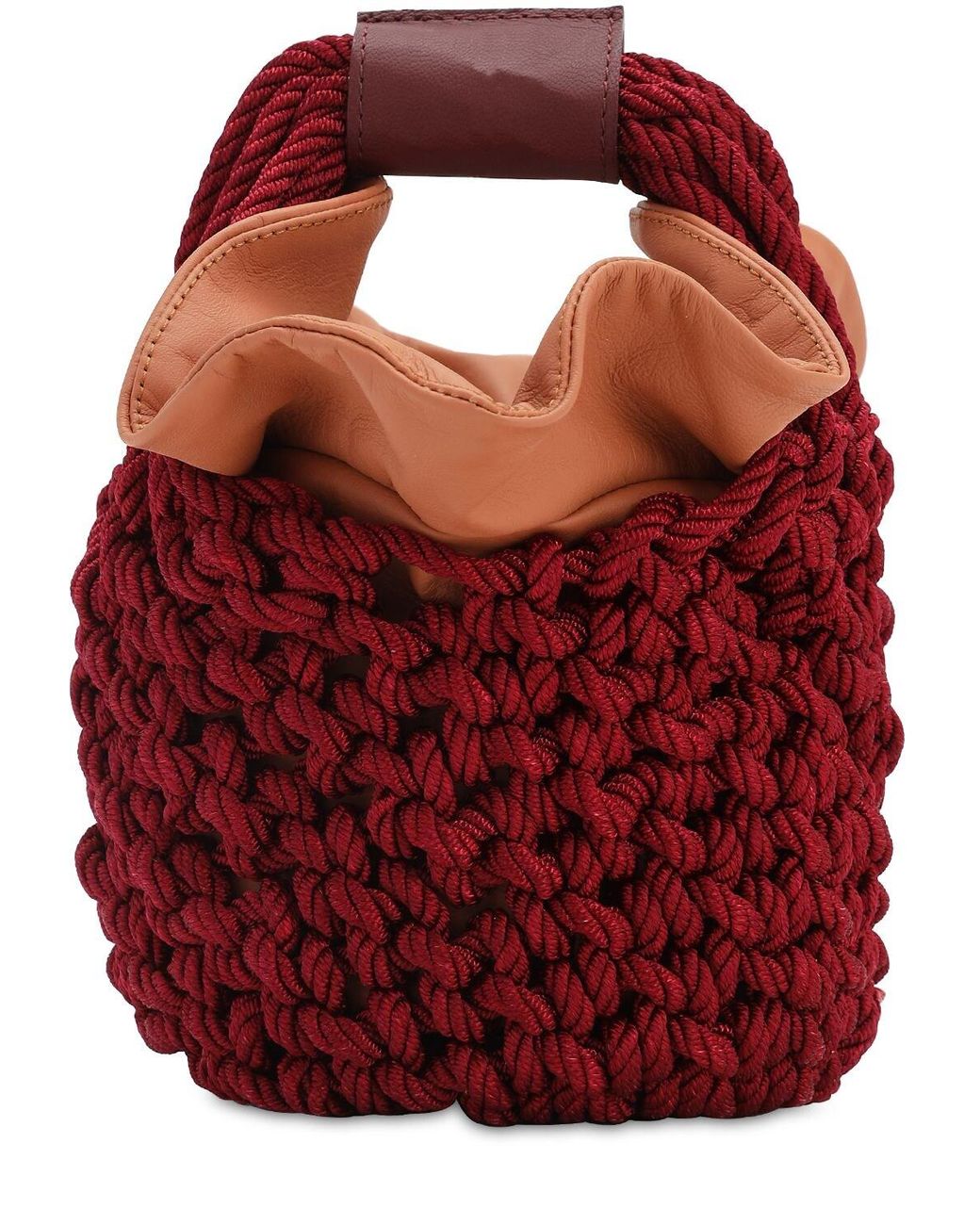 Johanna Ortiz Leather Escucho El Pacifico Ruby Knit Bucket Bag in Red ...