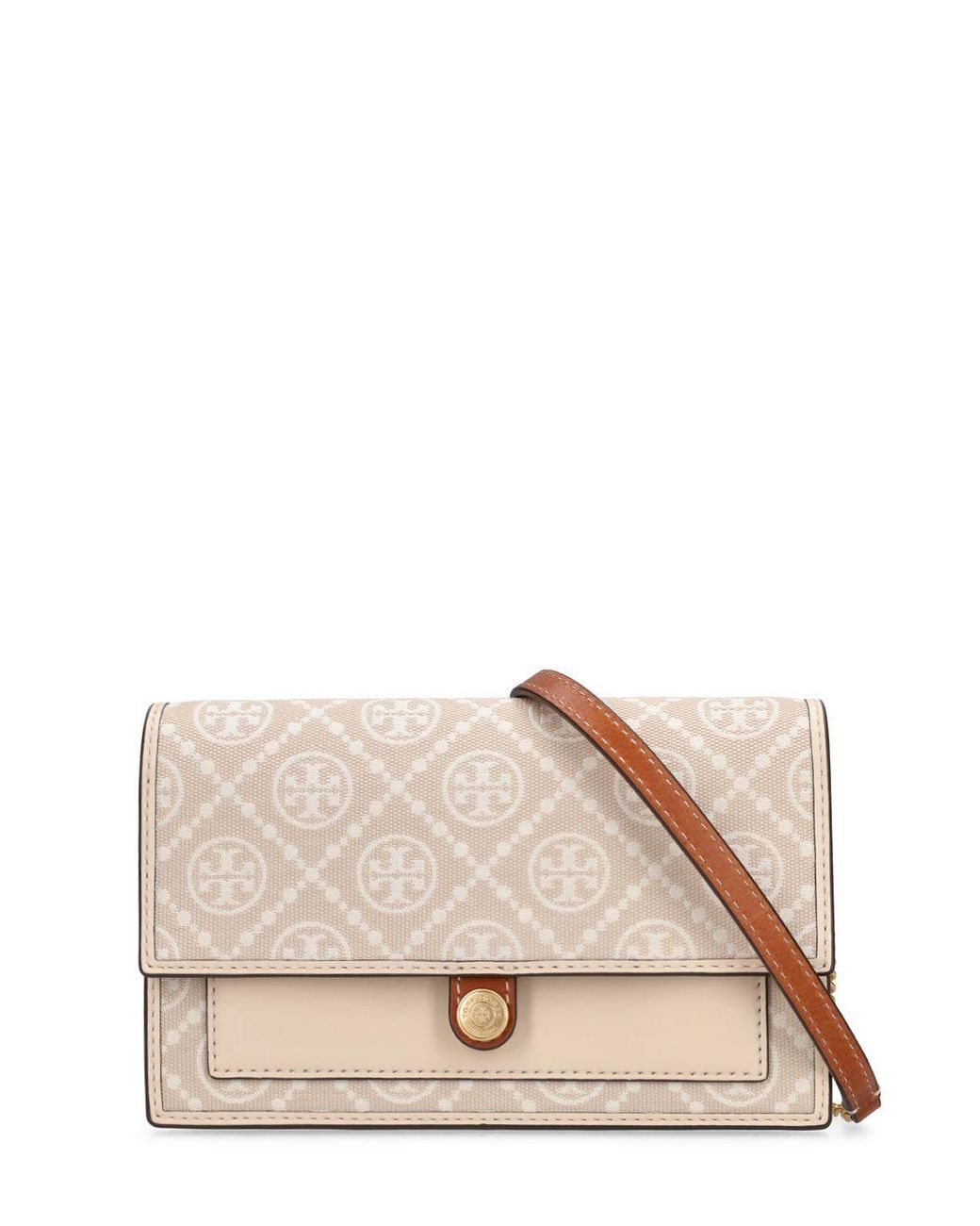 Tory Burch T Monogram Cotton Chain Wallet in Natural | Lyst