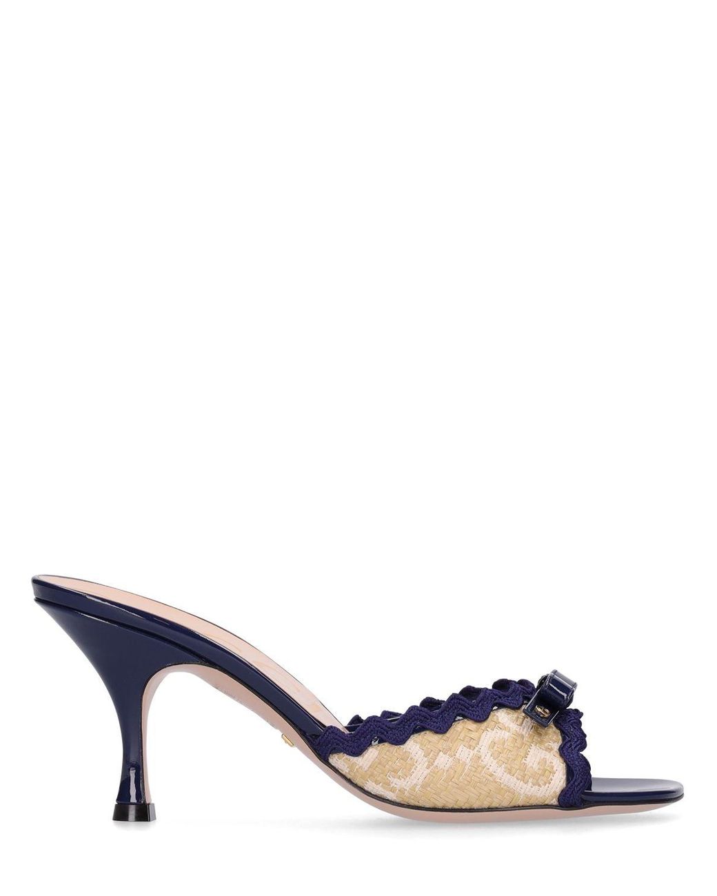 Gucci 75mm Kertu Raffia & Leather Sandals in Blue | Lyst
